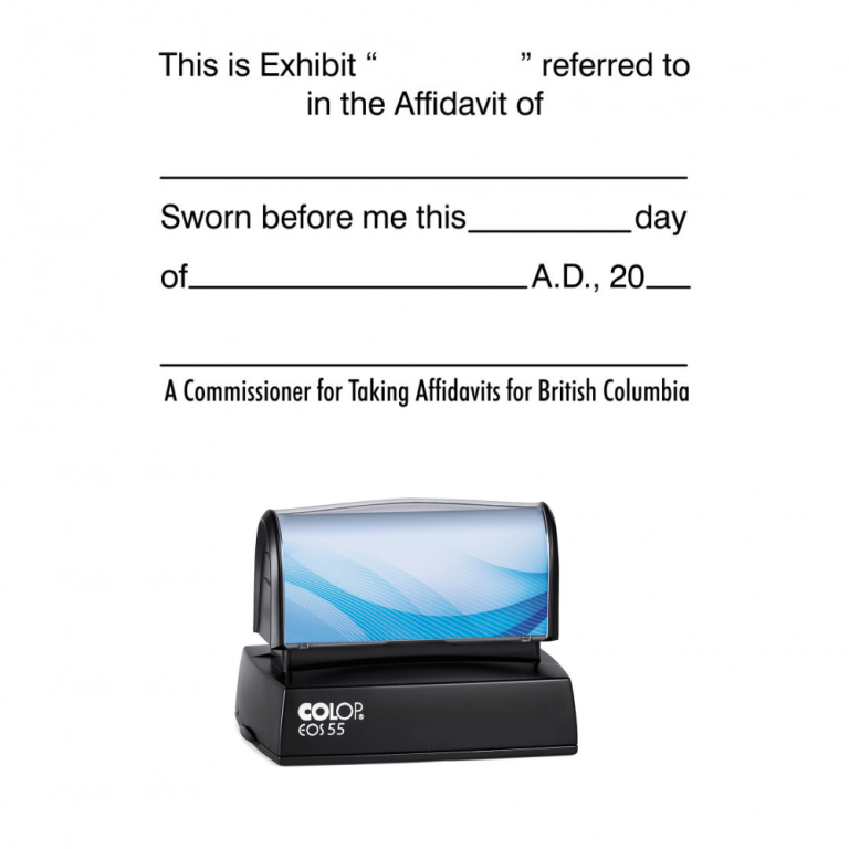 Commissioner for Affidavits Exhibit Pre-Inked Stamp (British Columbia)