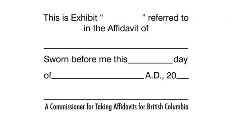 British Columbia Commissioner for Affidavits Exhibit stamp